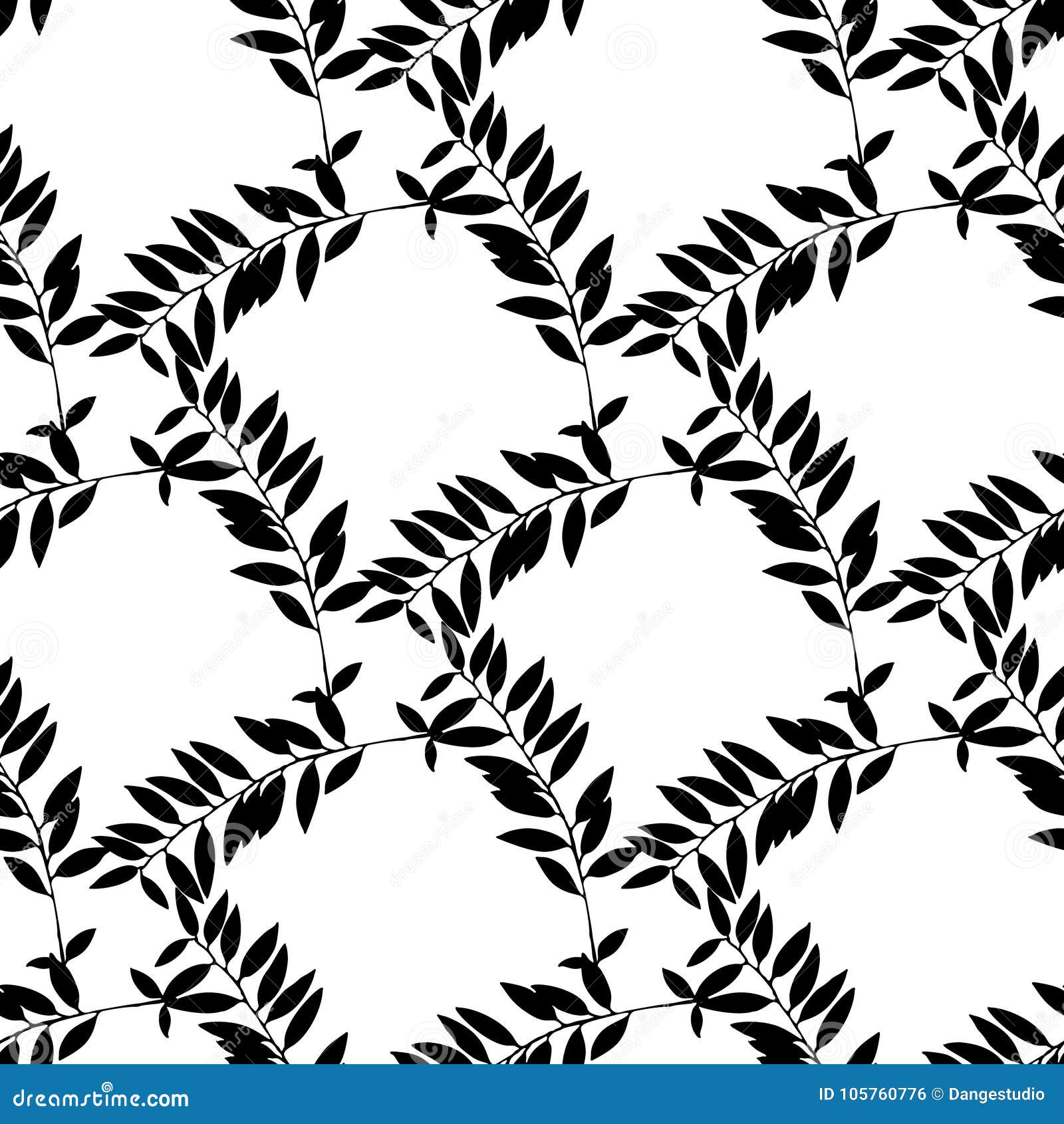 Hand Drawn Black and White Leaf Silhouettes Seamless Pattern Stock ...