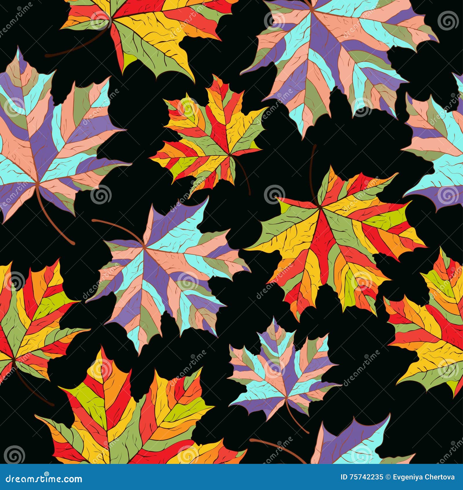 Abstract Leaves, Seamless Pattern, Vector Background. Multi-colored ...