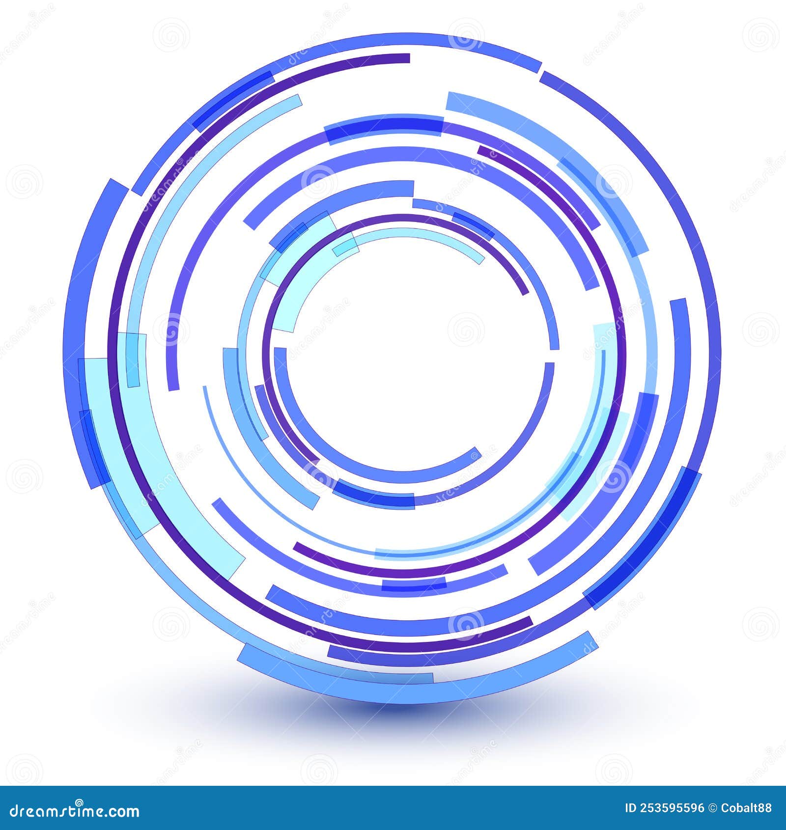 Abstract Lens Icon Design, 3D Blue Symbol with Circular Lines Pattern ...