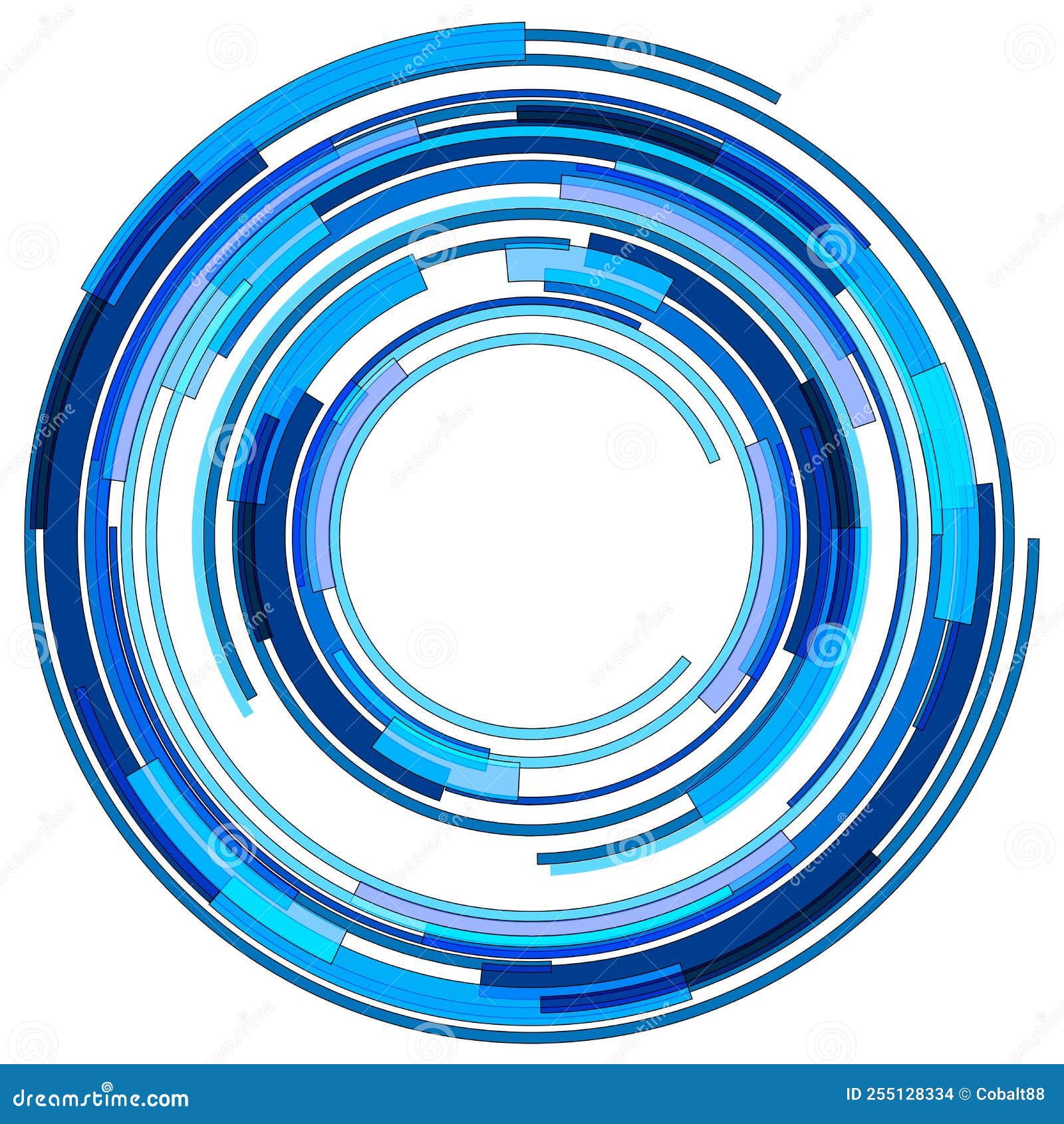 Abstract Lens Icon Design, 3D Blue Symbol with Circular Lines Pattern ...