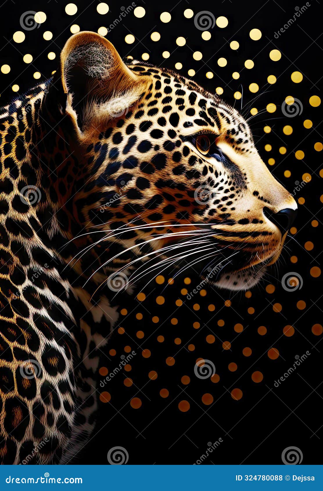 Abstract Leopard Portrait with Intricate Golden Dot Patterns on a Black ...