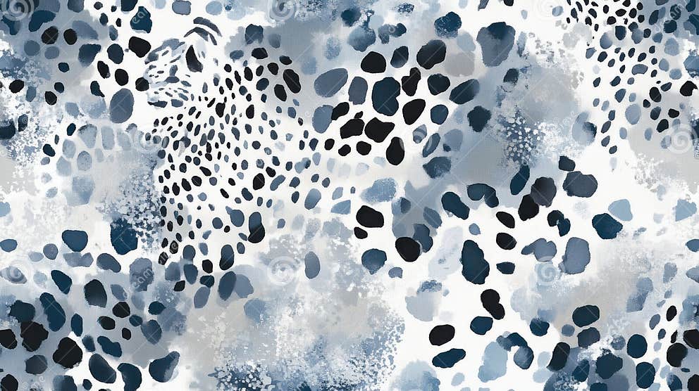 Abstract Leopard Print Pattern Featuring Watercolor Spots in Blue and ...