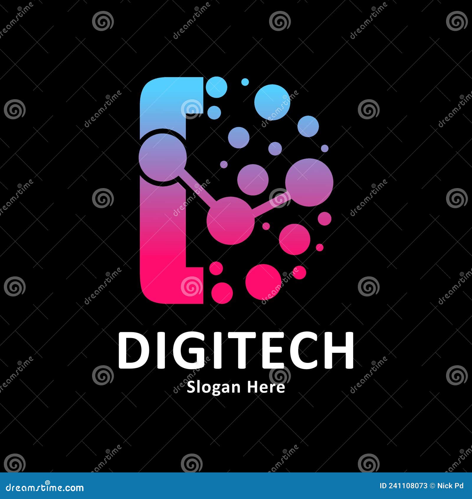 Abstract Letter D with Molecule Element and Dots Connection Vector ...