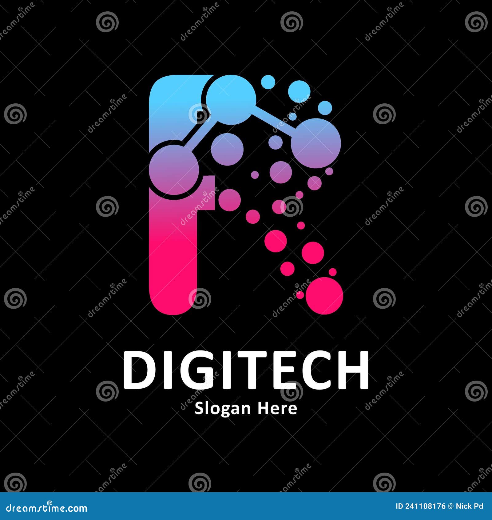Abstract Letter R with Molecule Element and Dots Connection Vector ...