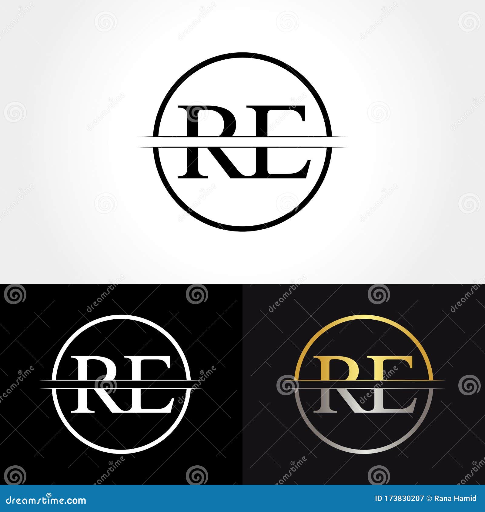 Abstract Letter RE Logo Design Vector Template. Creative Gold and ...