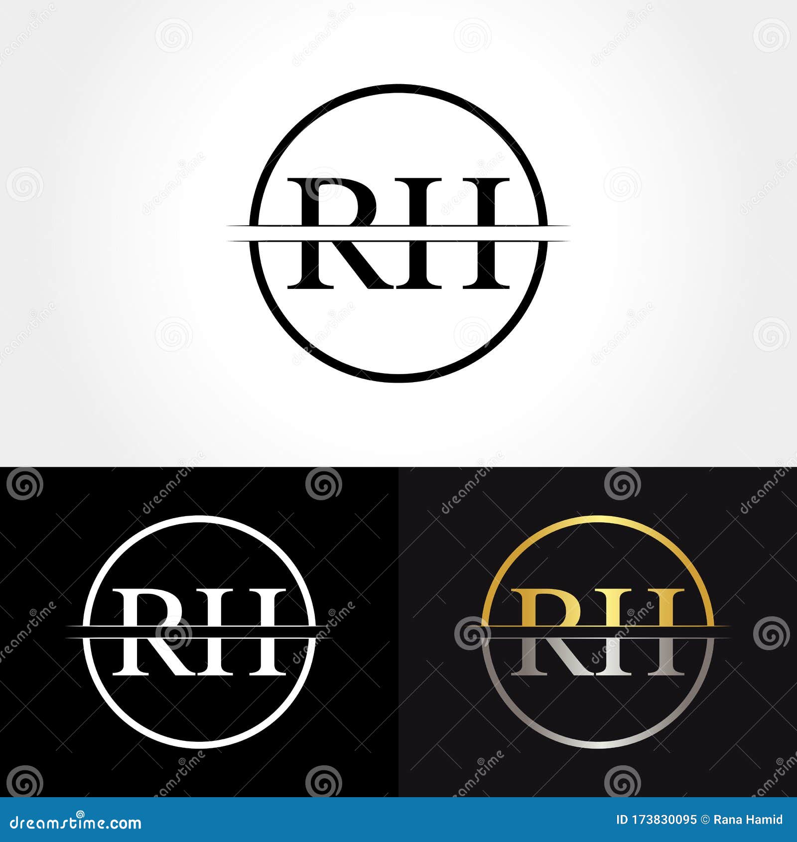 Abstract Letter RH Logo Design Vector Template. Creative Gold and ...