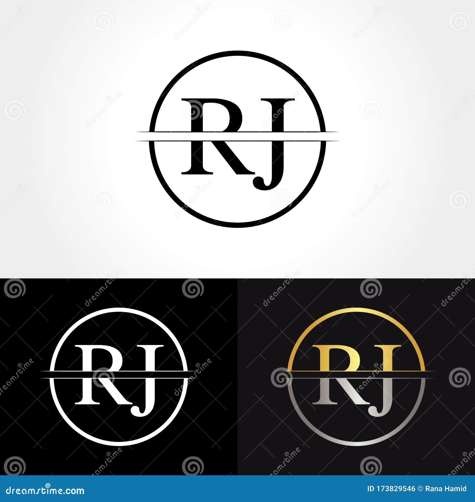 Abstract Letter RJ Logo Design Vector Template. Creative Gold and ...