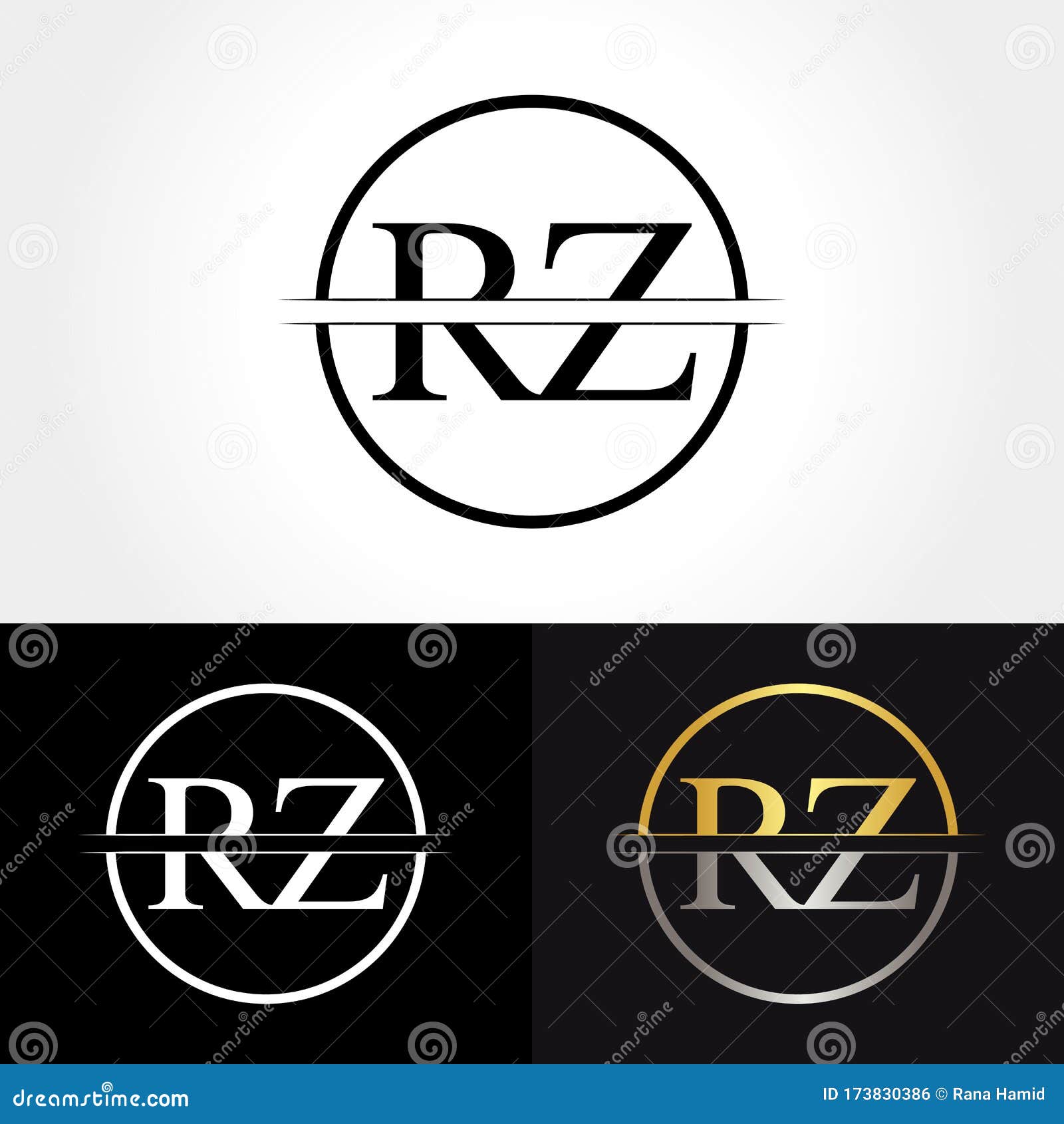 Abstract Letter RZ Logo Design Vector Template. Creative Gold and ...