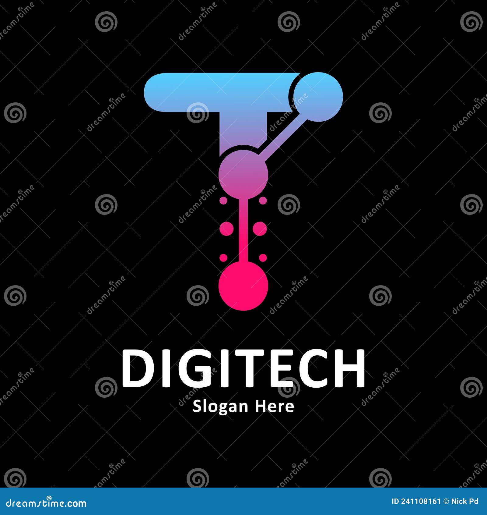 Abstract Letter T with Molecule Element and Dots Connection Vector ...