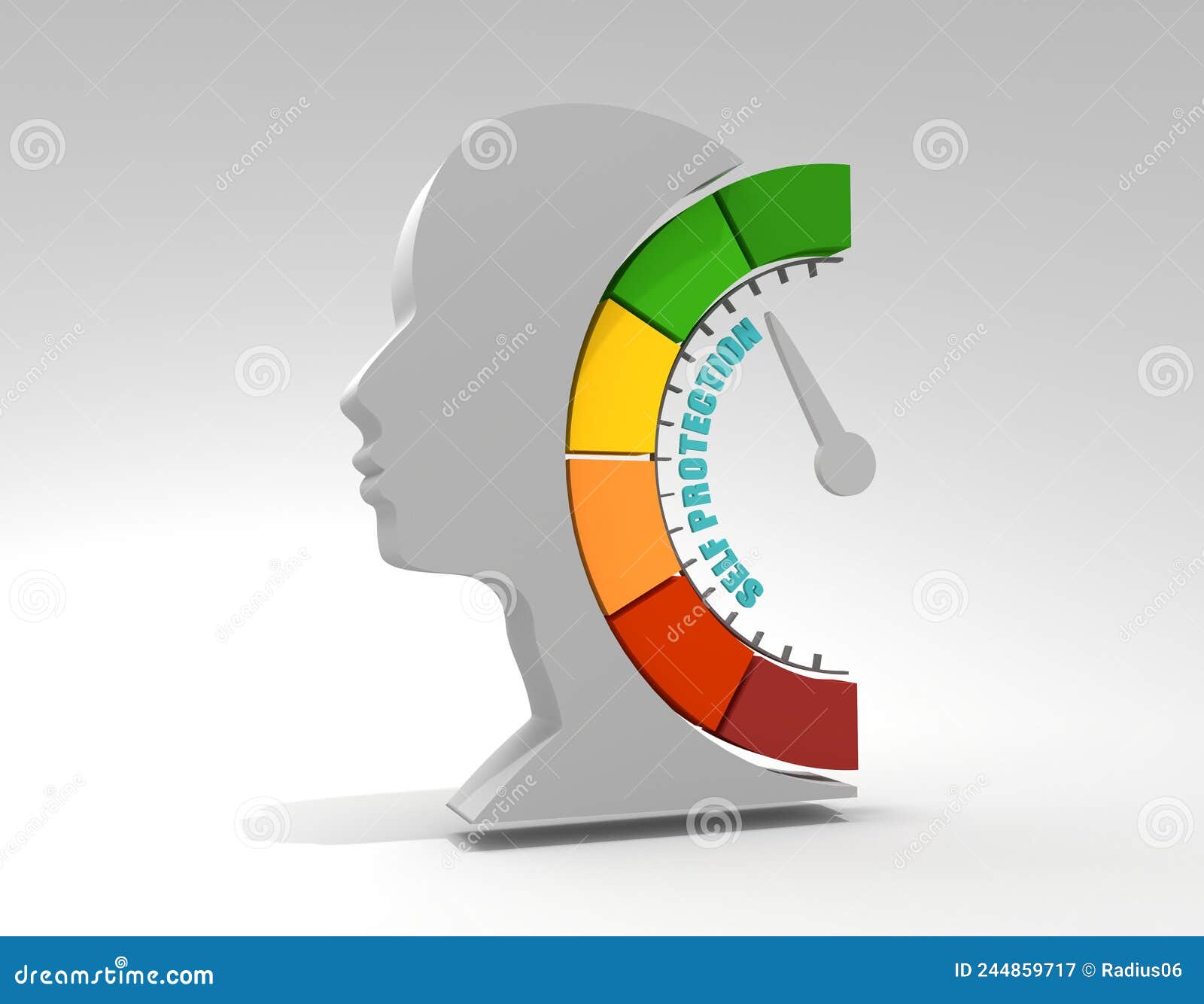 Self Protection Measuring Device with Arrow and Scale. Human Head ...
