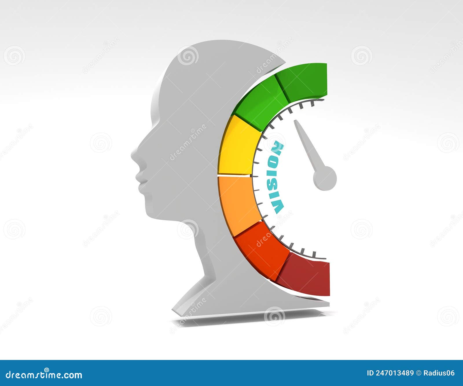 Vision Measuring Device with Arrow and Scale and Human Head. 3D Render ...