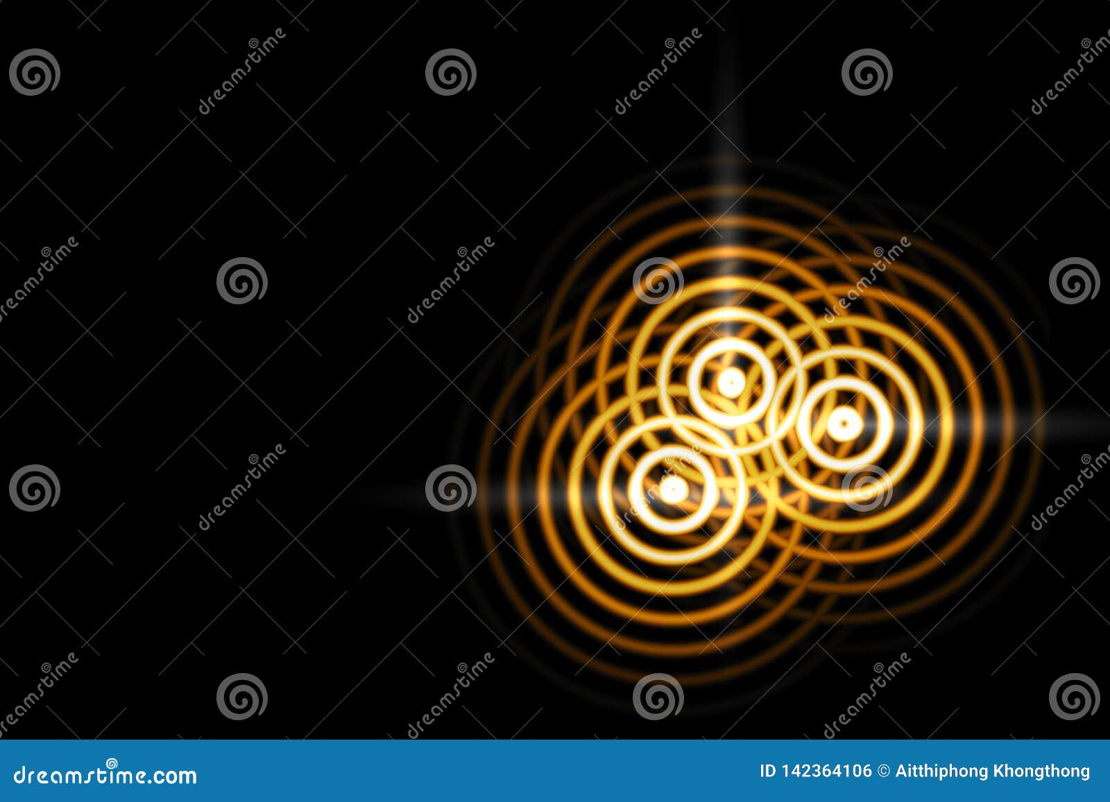 Abstract Light Background, Gold Sound Waves Oscillating with Circle ...