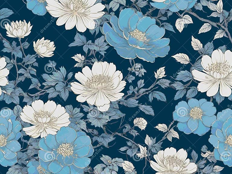Abstract Light Blue Floral Pattern Illustration Background Art Stock ...