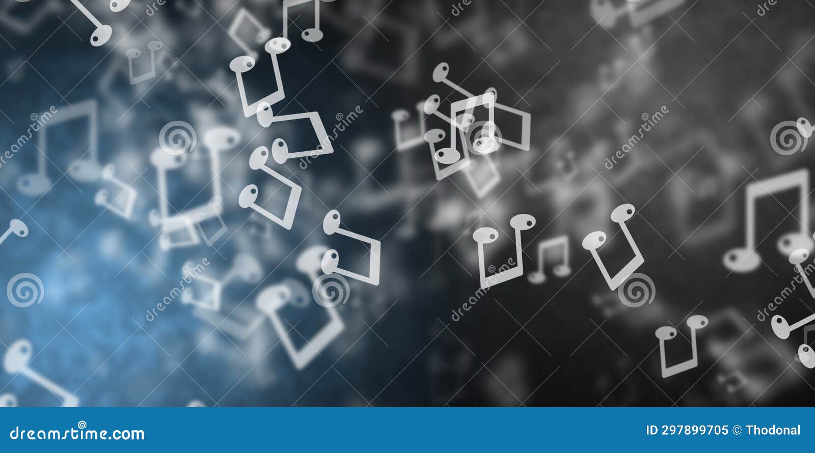 Abstract Light Blue and Grey Background with Flying Music Notes Stock ...