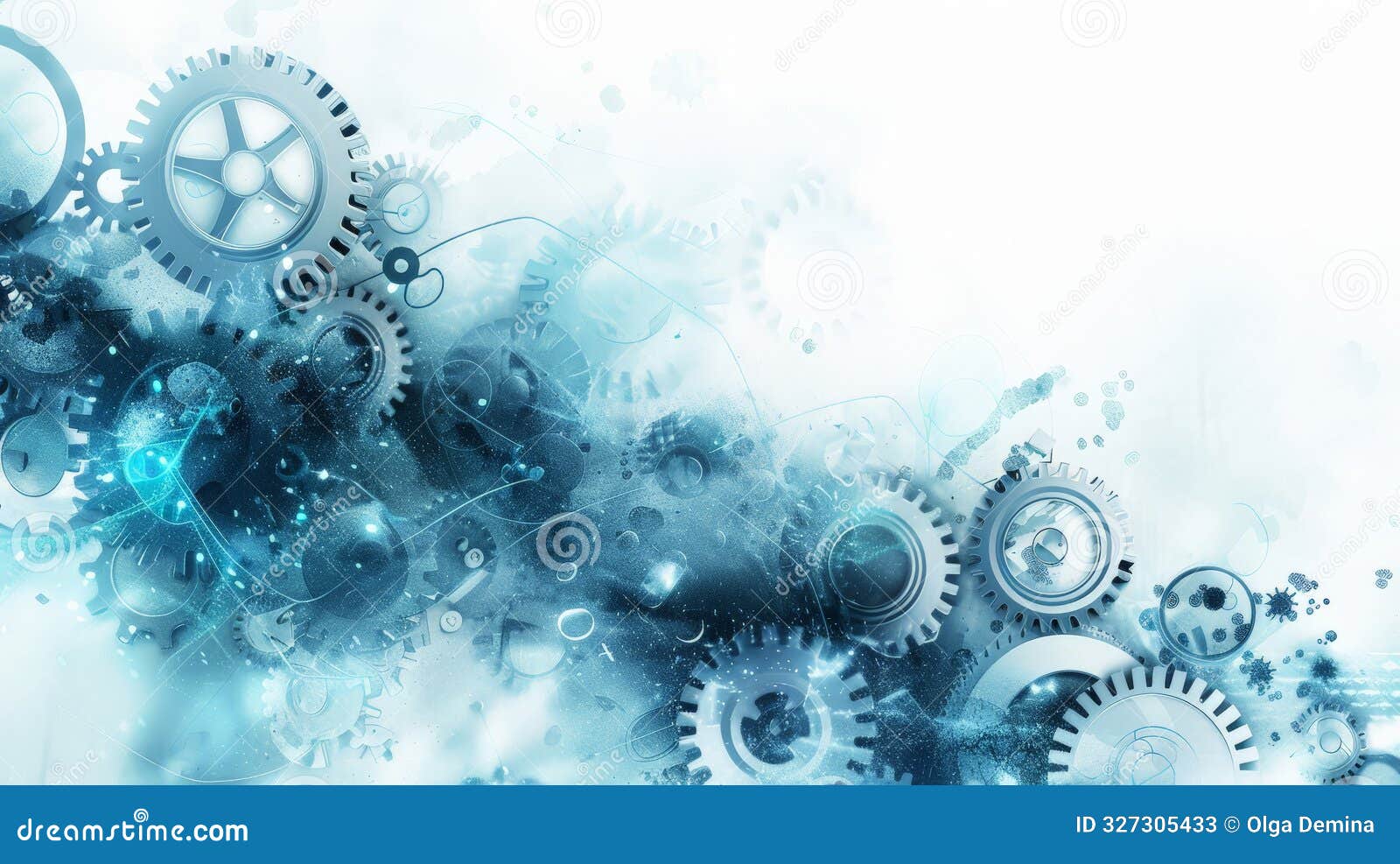 Abstract Light Blue and White Engineering Background with Gears and ...