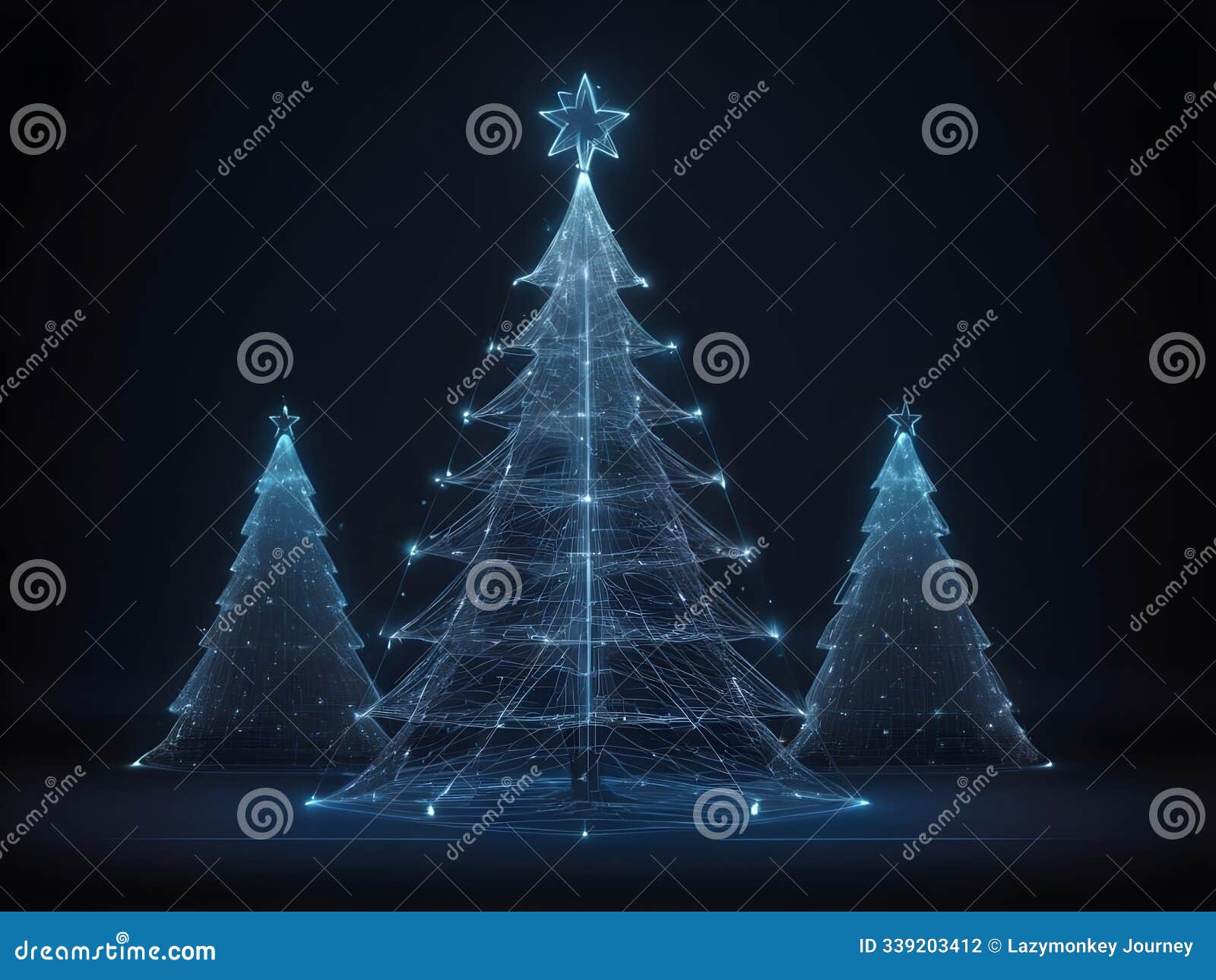 Abstract Light Border Wireframe Virtual Christmas Tree Design with ...