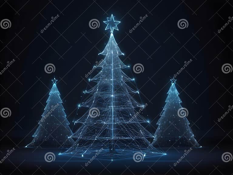 Abstract Light Border Wireframe Virtual Christmas Tree Design with ...