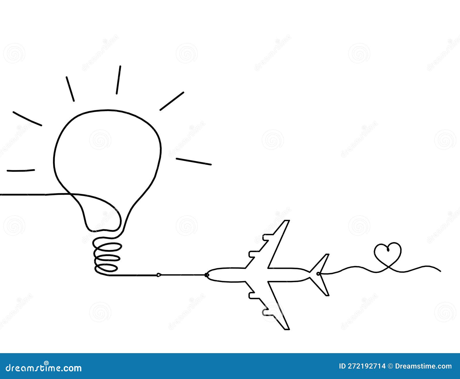 Abstract Light Bulb with Plane As Line Drawing on White Stock ...