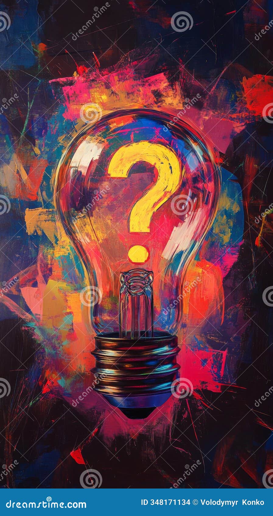 Abstract Light Bulb with Question Mark on Colorful Background ...