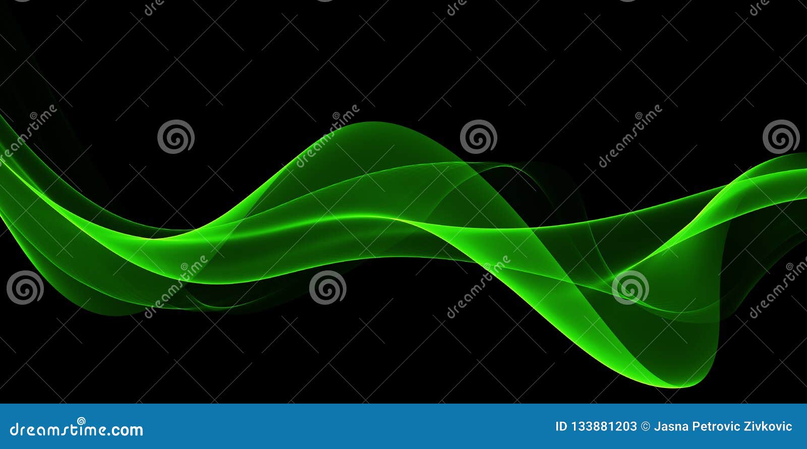 Abstract Light Green Wave on Black Background Stock Illustration ...