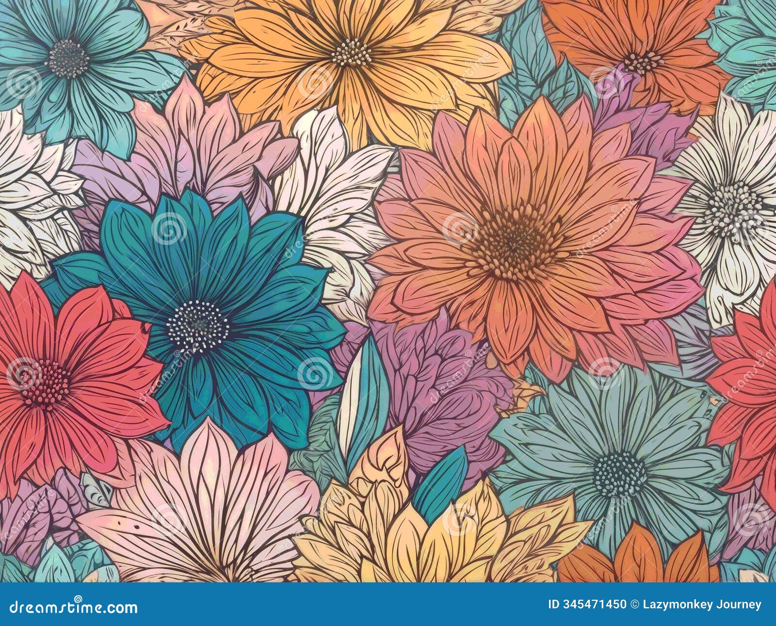 Abstract Light Multicolor Doodle Flowers on Elegant Natural Pattern ...