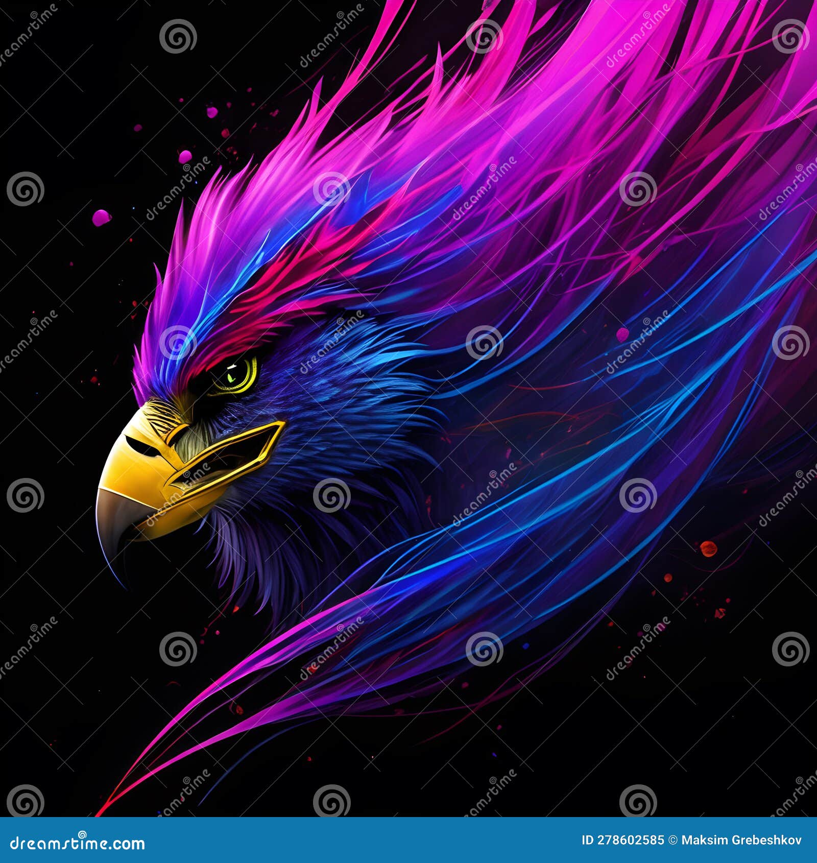 Light Neon Style Art Portrait of a Hawk, Generative AI Stock ...