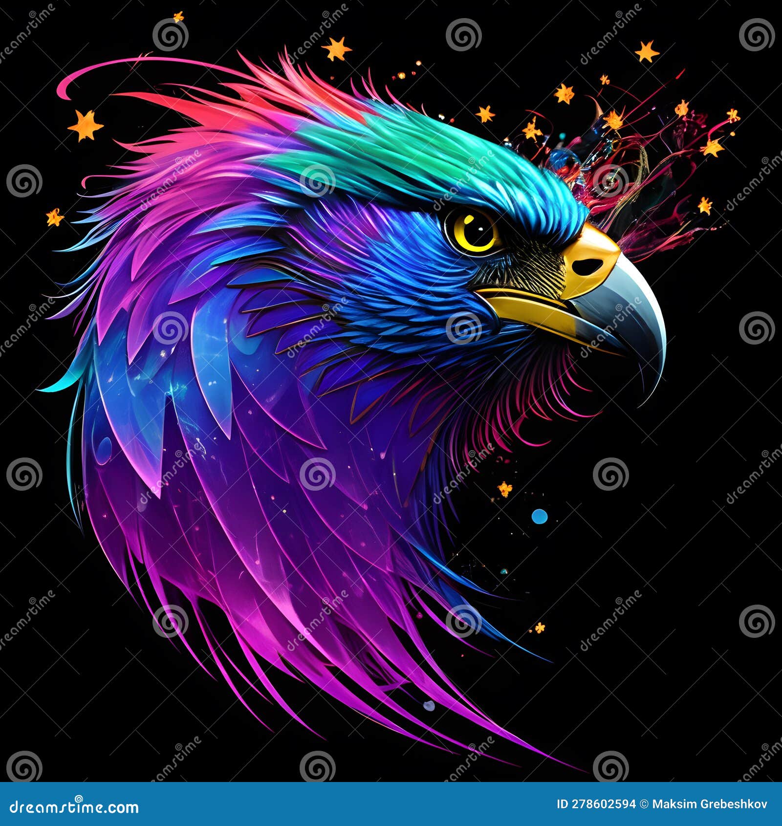 Light Neon Style Art Portrait of a Hawk, Generative AI Stock ...