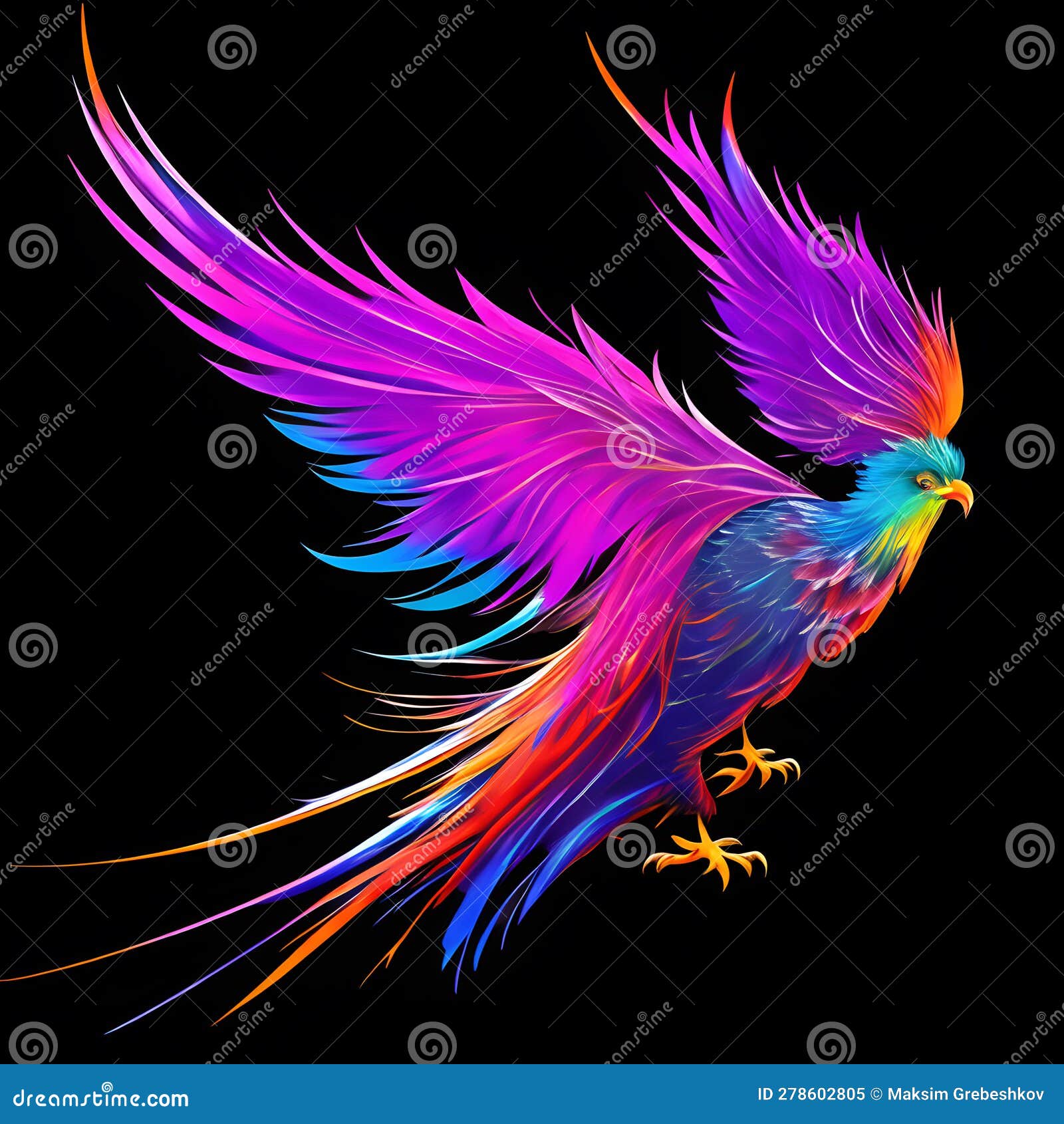 Light Neon Style Art Portrait of a Phoenix, Generative AI Stock ...