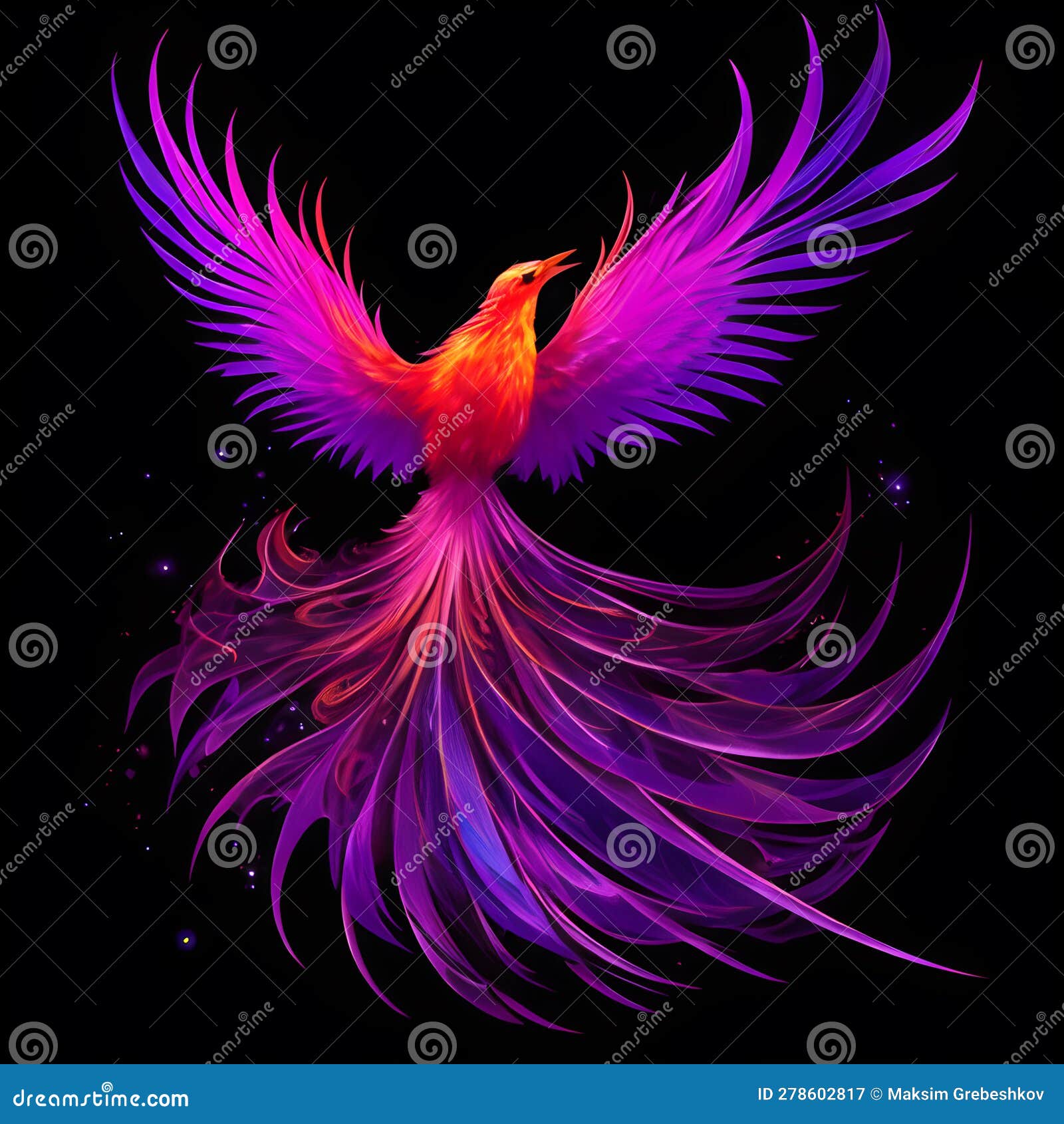 Light Neon Style Art Portrait of a Phoenix, Generative AI Stock ...