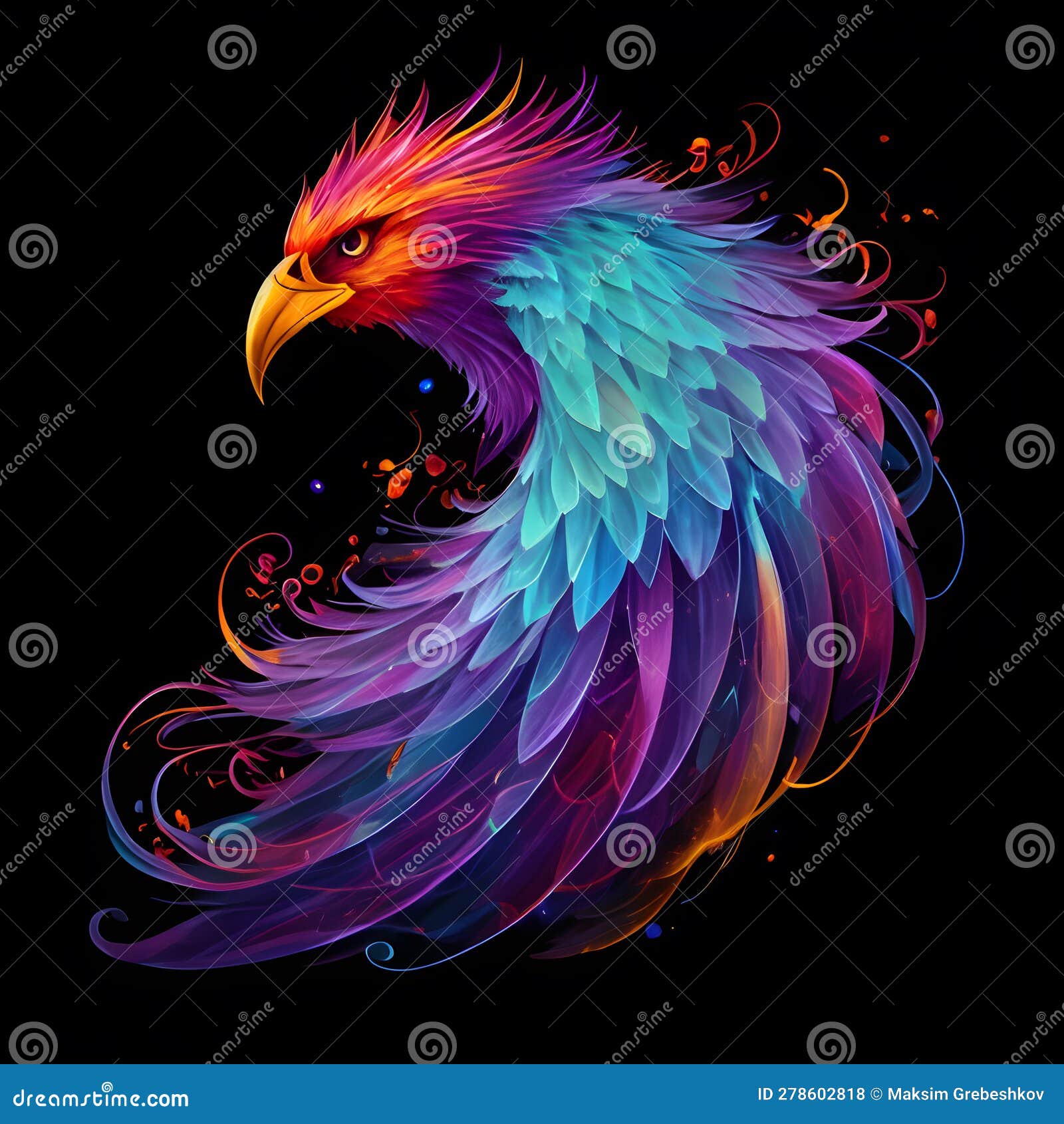Light Neon Style Art Portrait of a Phoenix, Generative AI Stock ...