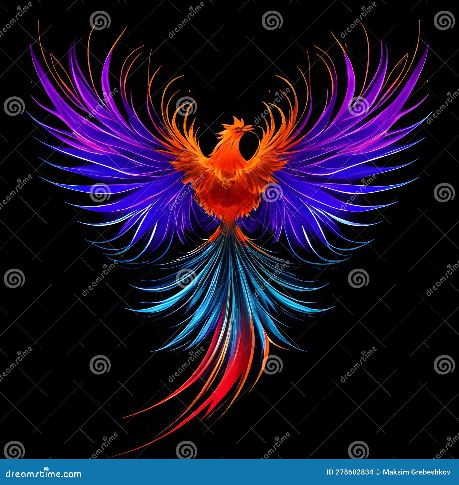 Light Neon Style Art Portrait of a Phoenix, Generative AI Stock ...