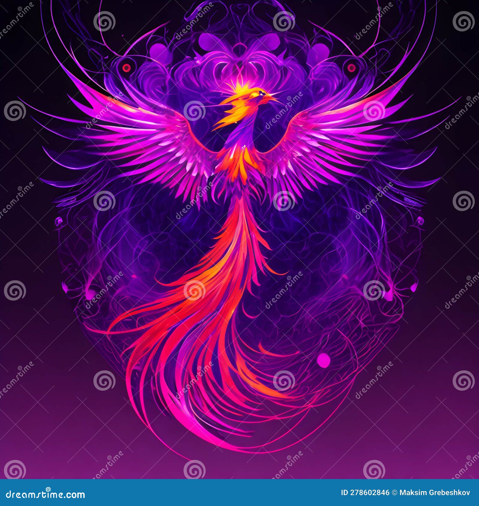 Light Neon Style Art Portrait of a Phoenix, Generative AI Stock ...