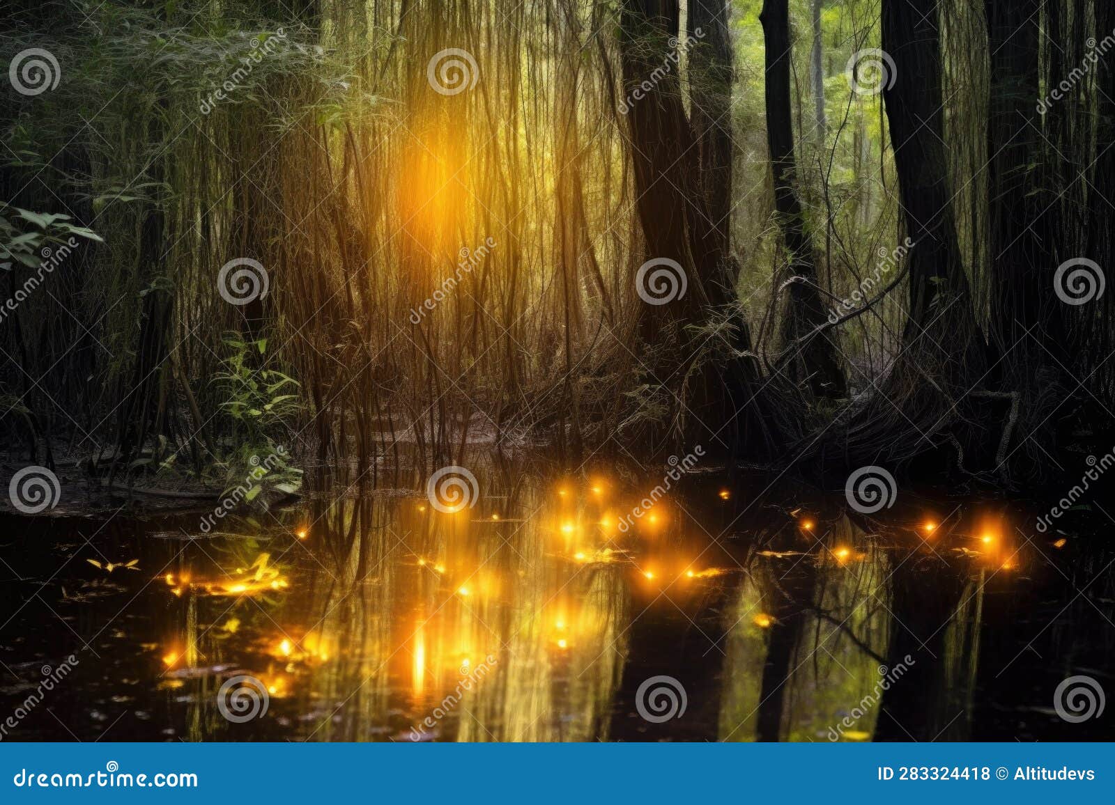 Abstract Light Painting Created by Fireflies in Swamp Stock Photo ...