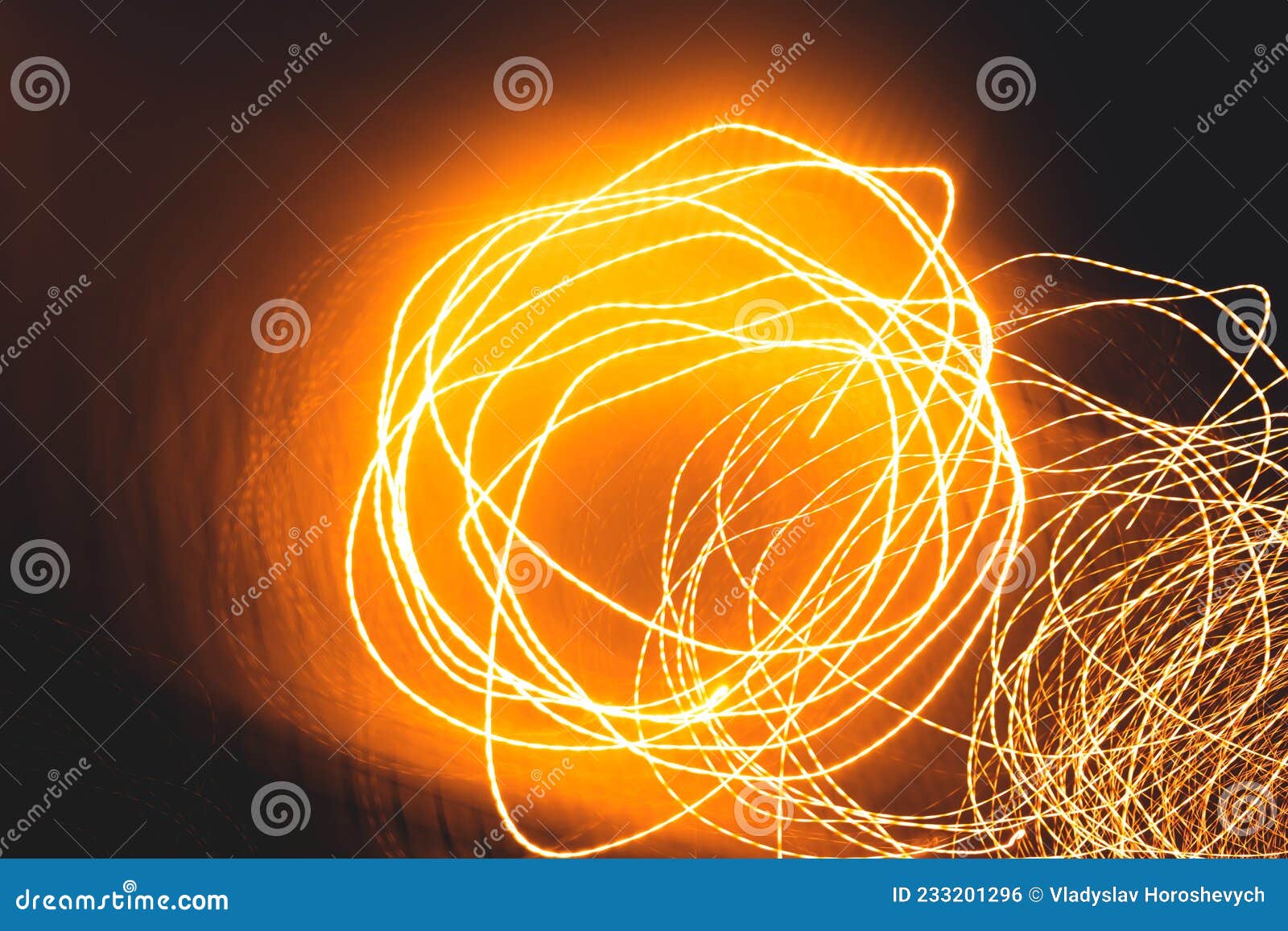 Abstract Light Painting. Orange Lights at Night Stock Photo - Image of ...