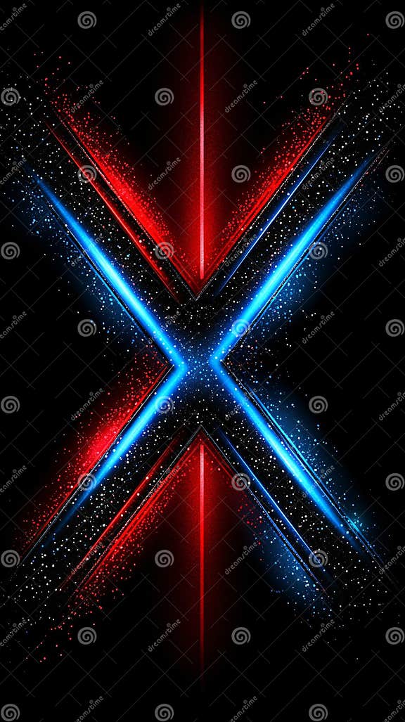 Abstract Light Pattern on Black Background with Glowing Red and Blue X ...