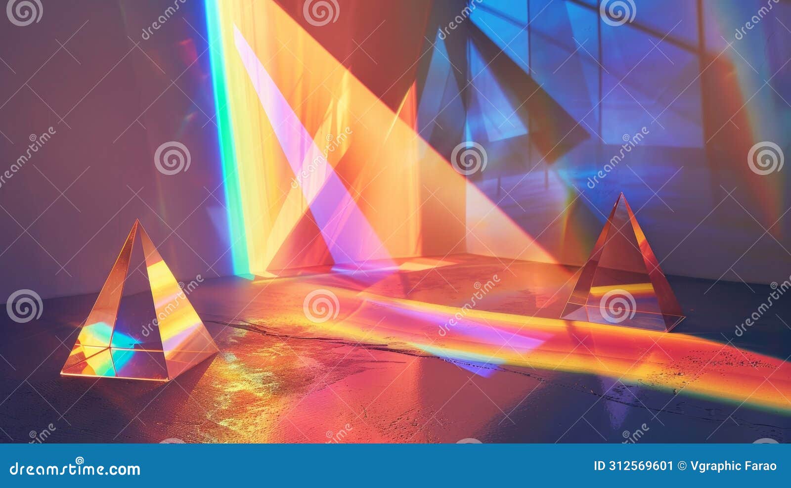 Abstract Light Refraction through Prisms in an Art Installation Stock ...