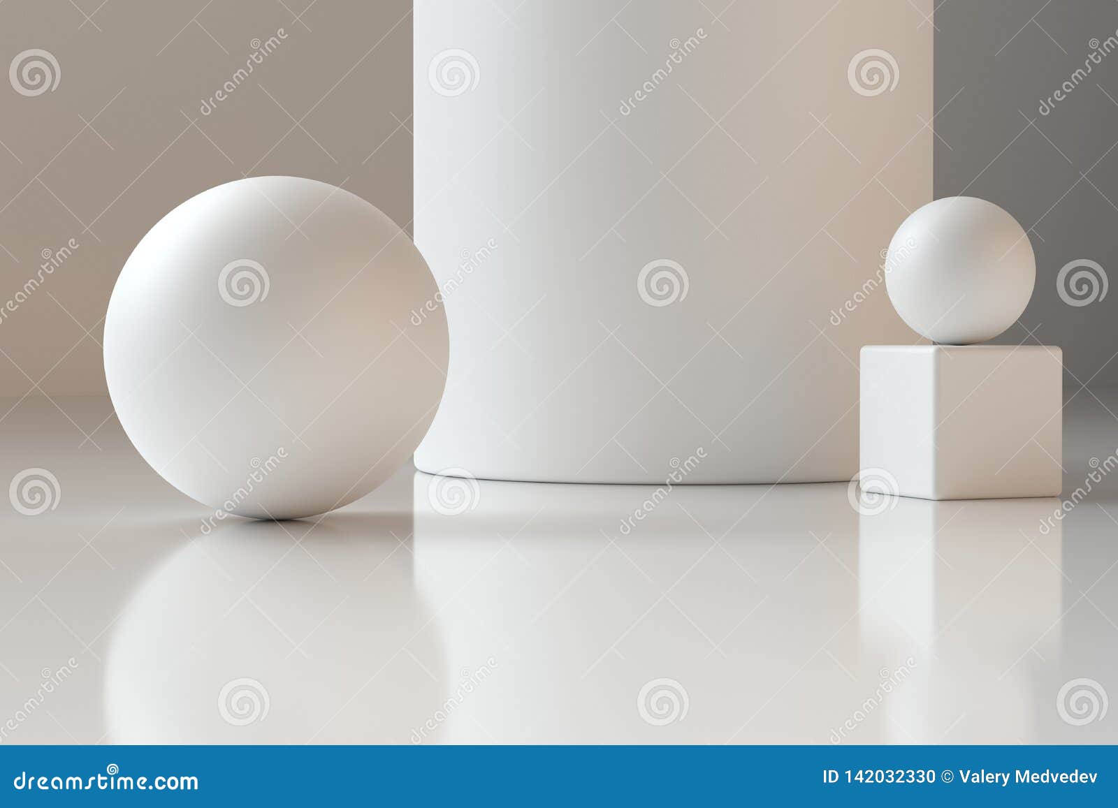 Abstract Light Studio Background with Geometric Objects Like Spheres ...