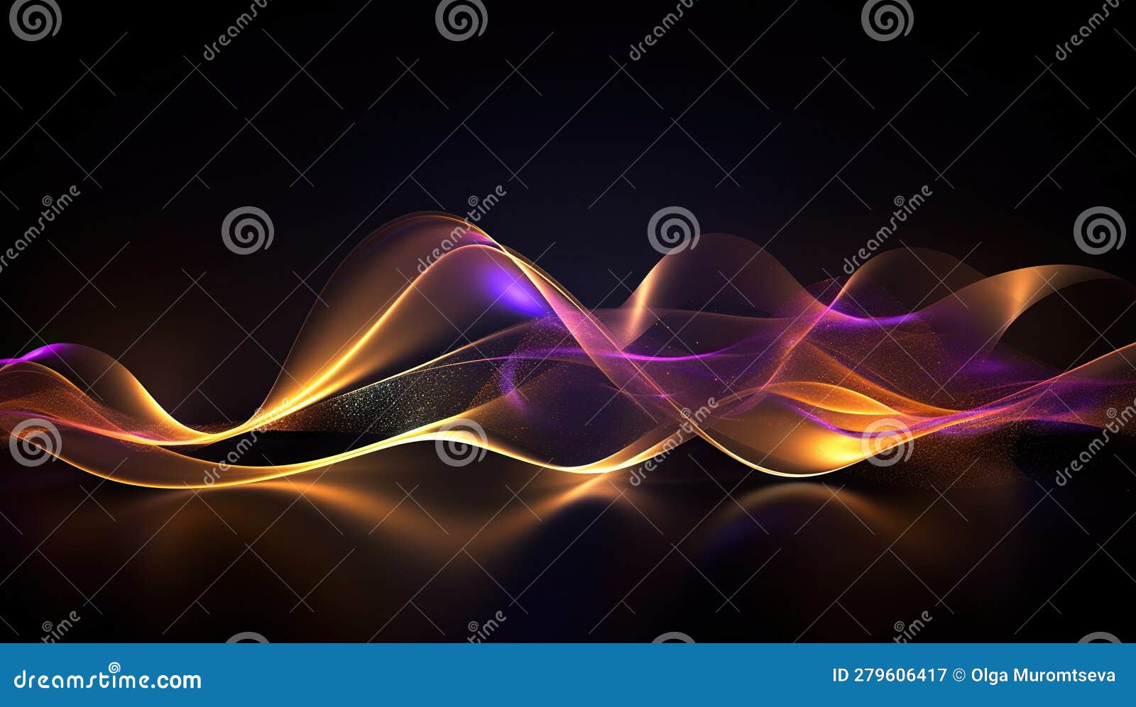 Abstract Light Waves on a Dark Background. Generative AI Stock ...