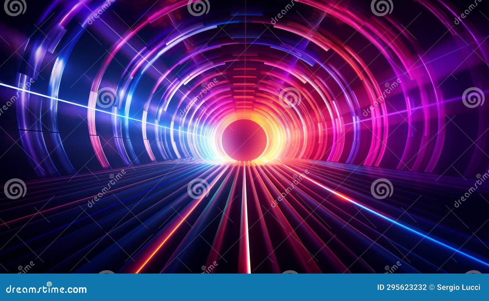 Abstract Lights Circle Background. Neon Lights, Laser Rays, Glowing ...