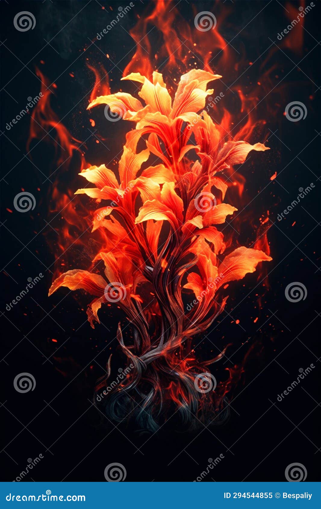 Abstract Lily Bloom in Fire with Orange Flame. Stock Illustration ...