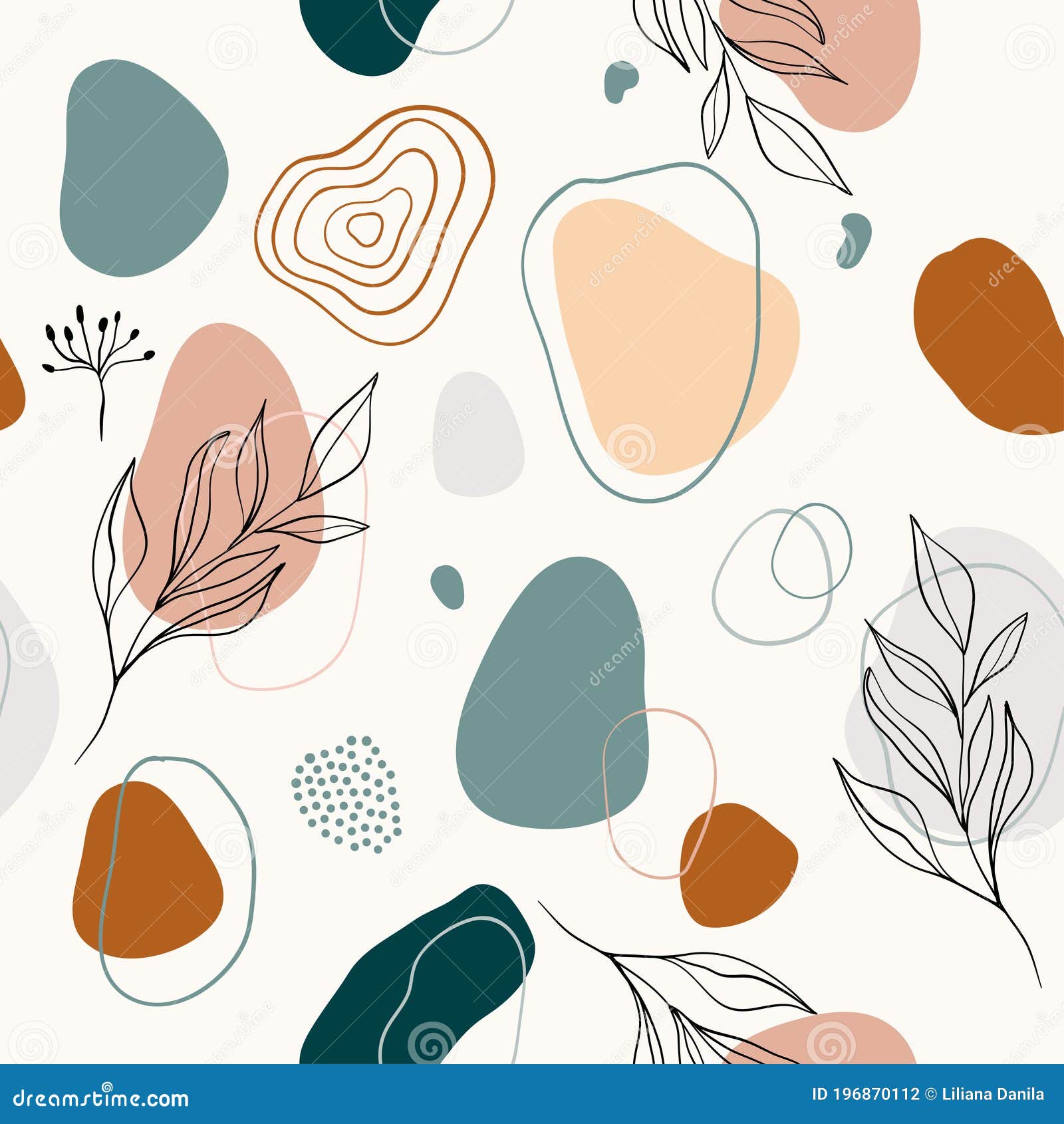 Abstract Line Art Seamless Pattern with Doodle Organic Shapes Stock ...