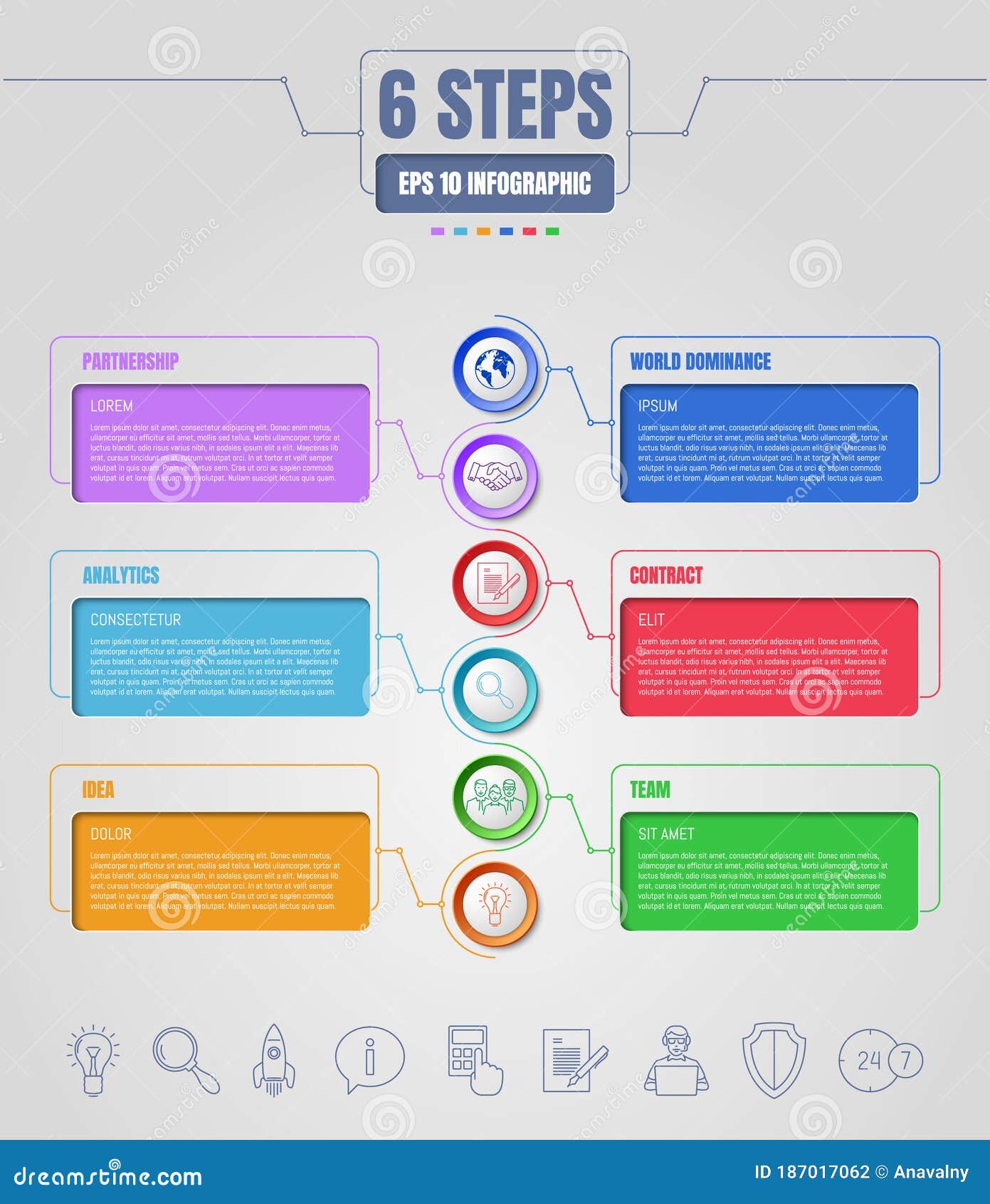 Six Options or Steps Infographic. Business Thin Line Icons. Template ...