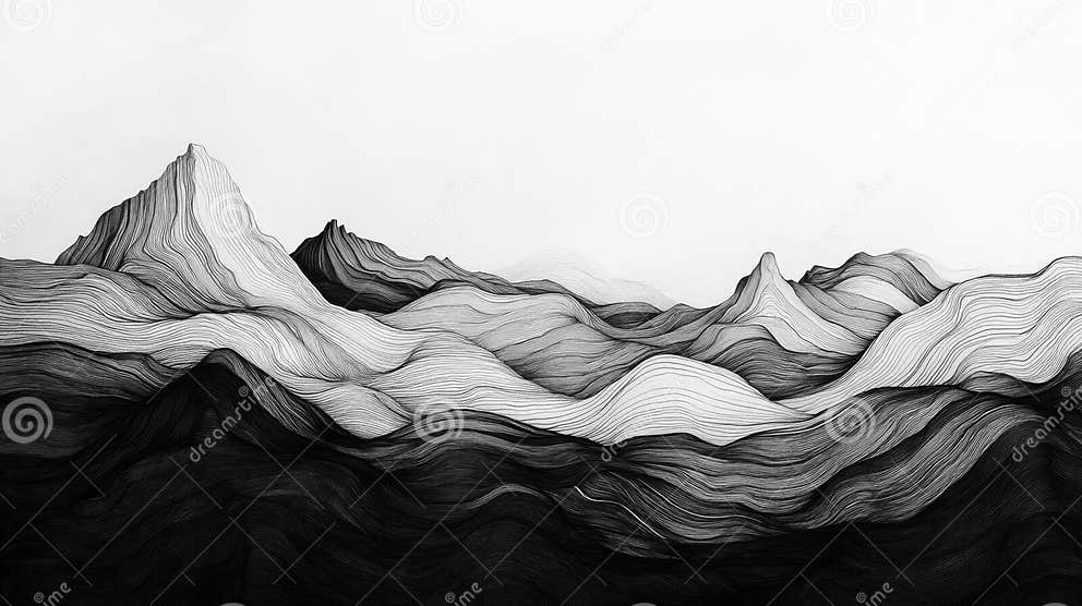 Abstract Line Drawing of Rolling Mountainscape Stock Illustration ...