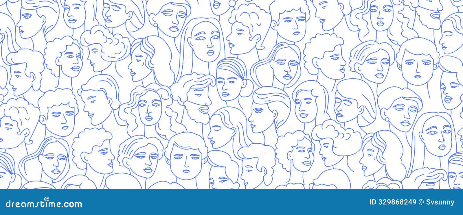 Abstract Line Drawing Seamless Pattern of Diverse People Portraits ...