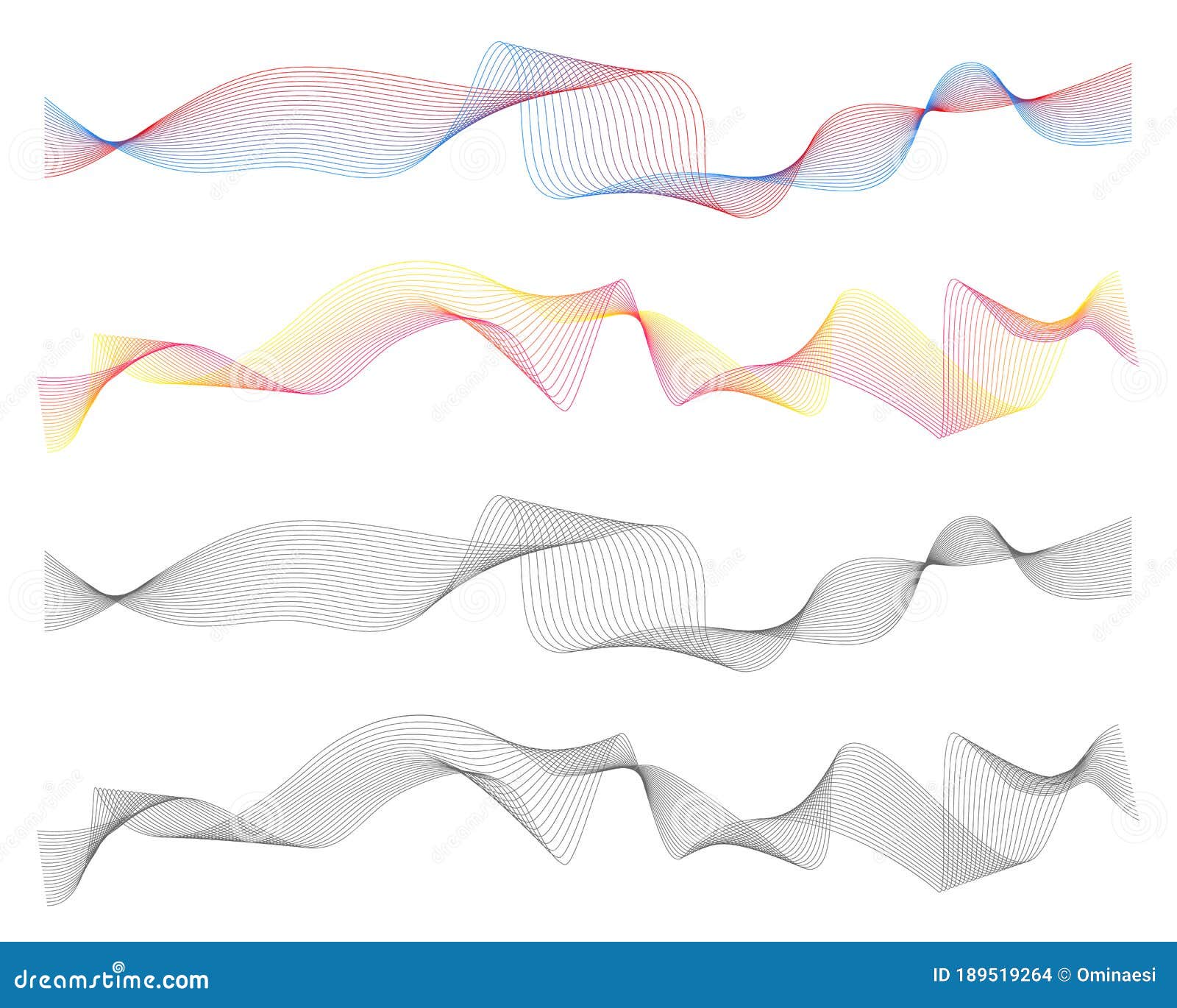 Abstract Line Waves Digital Design Set Vector Illustration Stock Vector ...