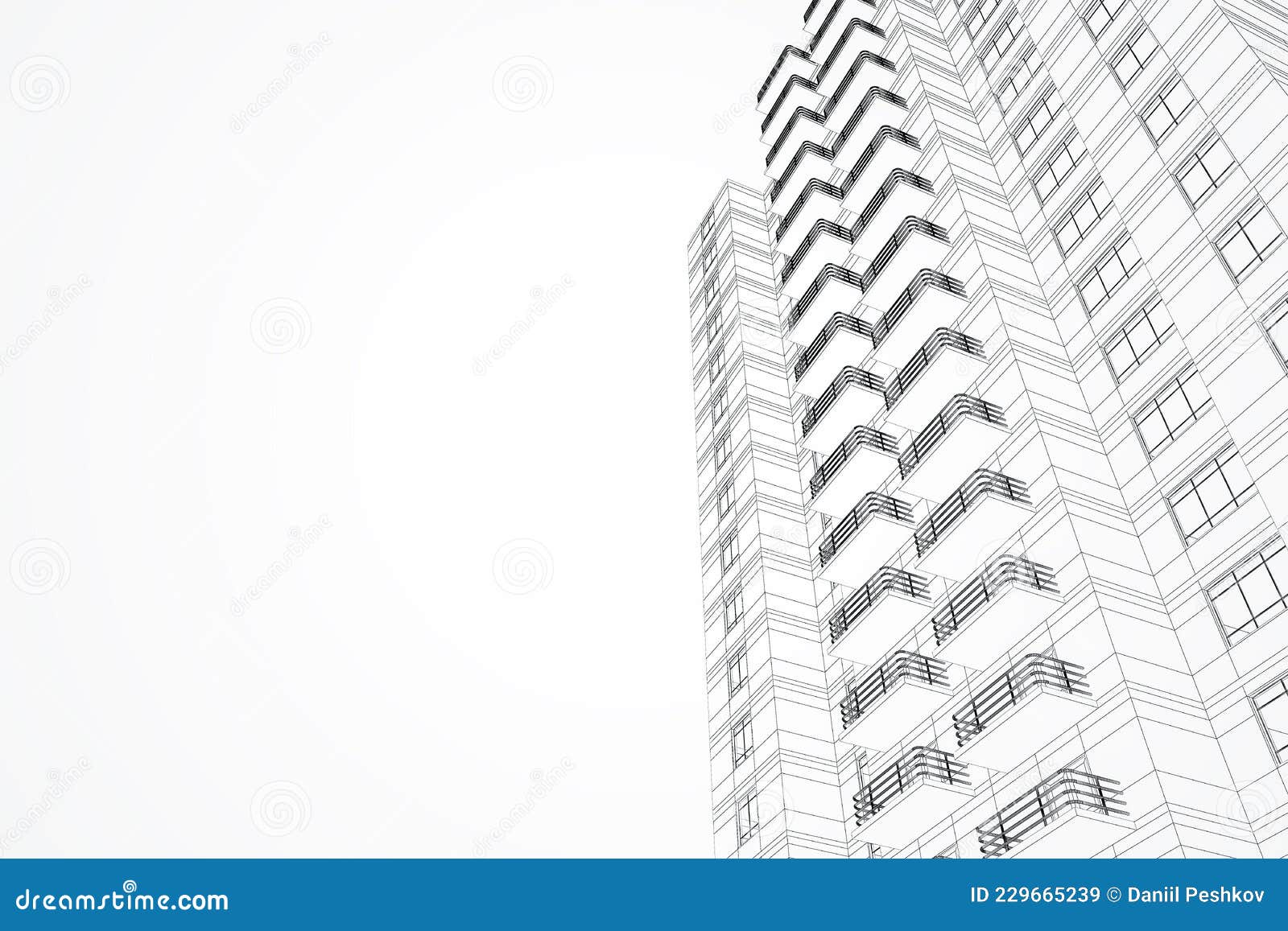 Abstract Linear Building Project on White Background with Mock Up Place ...