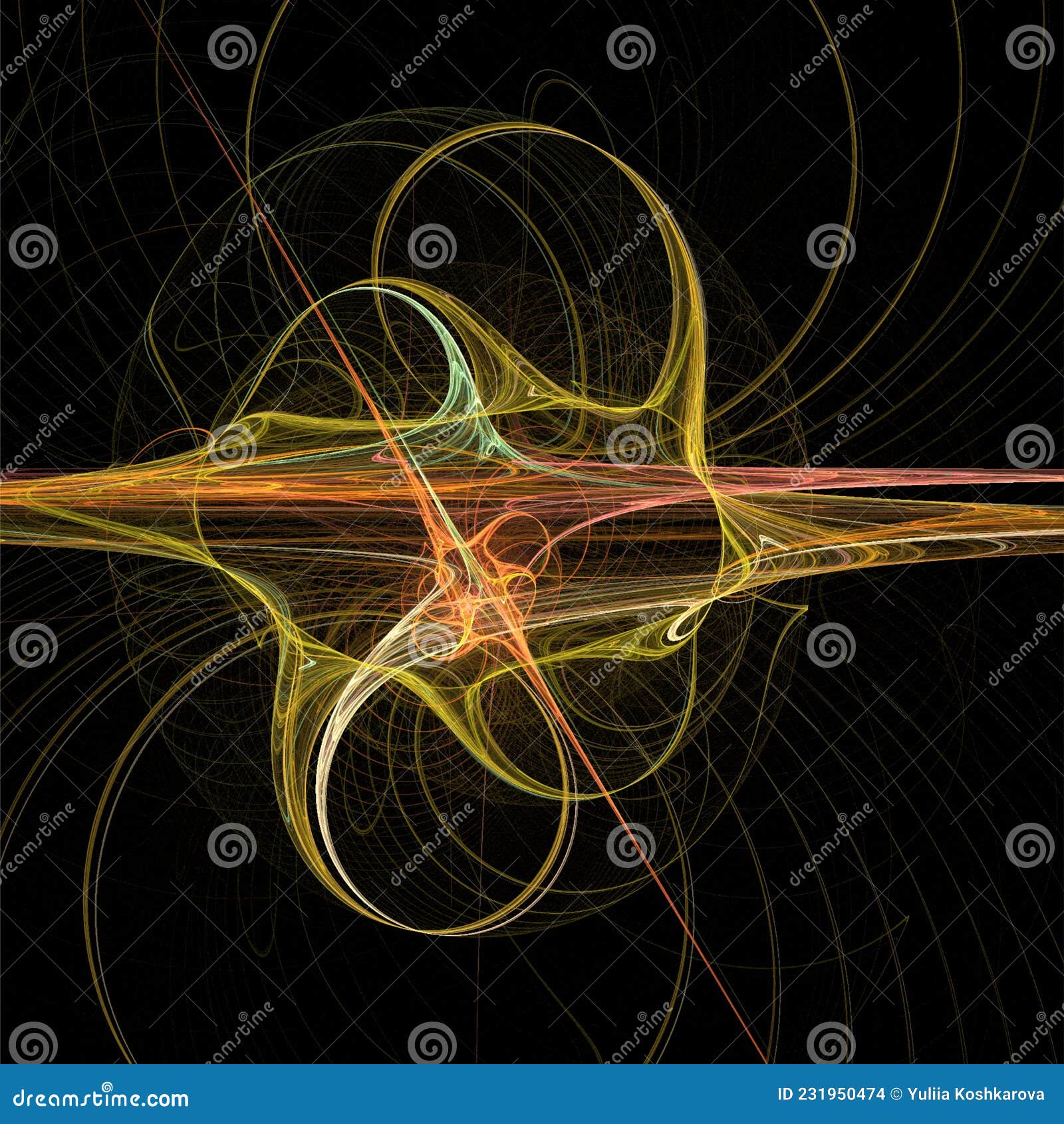 Abstract Linear Drawing on Black Background, Fractal Graphics Stock ...