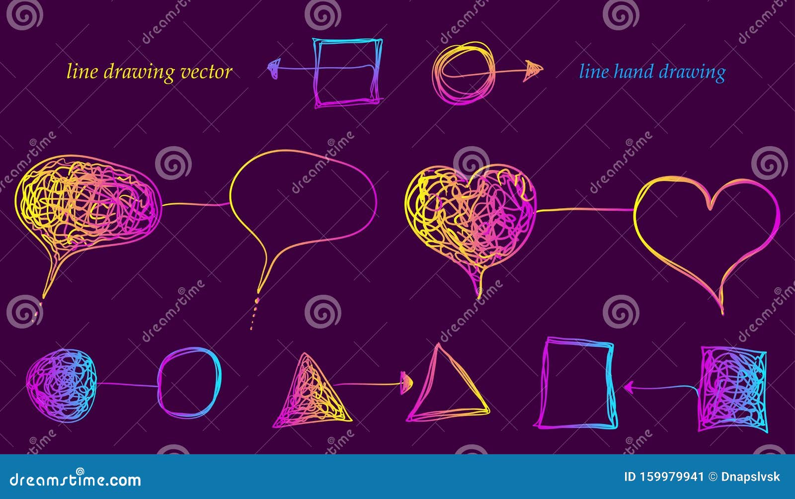 Abstract Linear Figures with Yellow and Blue Gradients Drawn by Hand on ...
