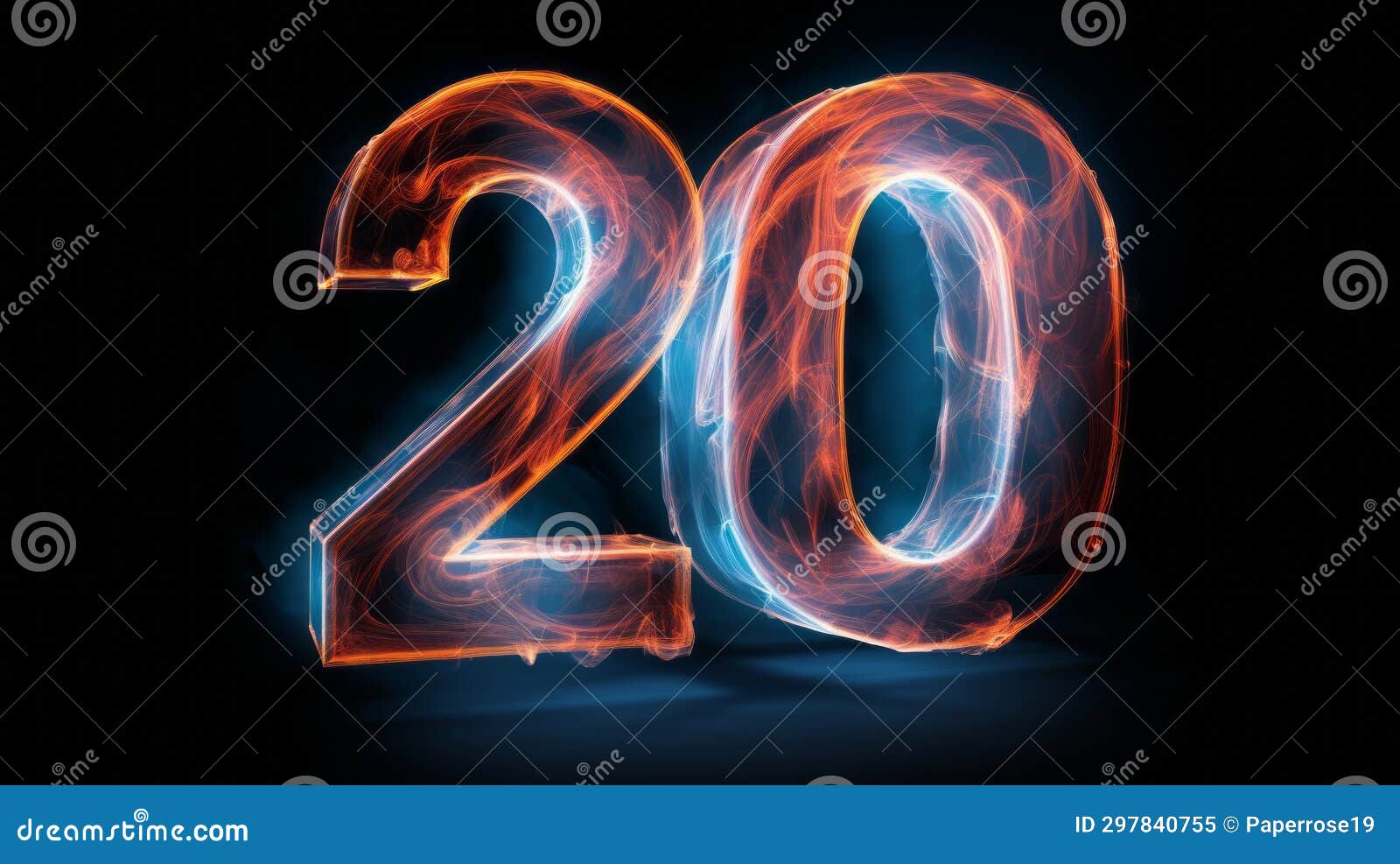 Abstract Linear Neon Number 20, Glowing Digit Isolated on Black ...