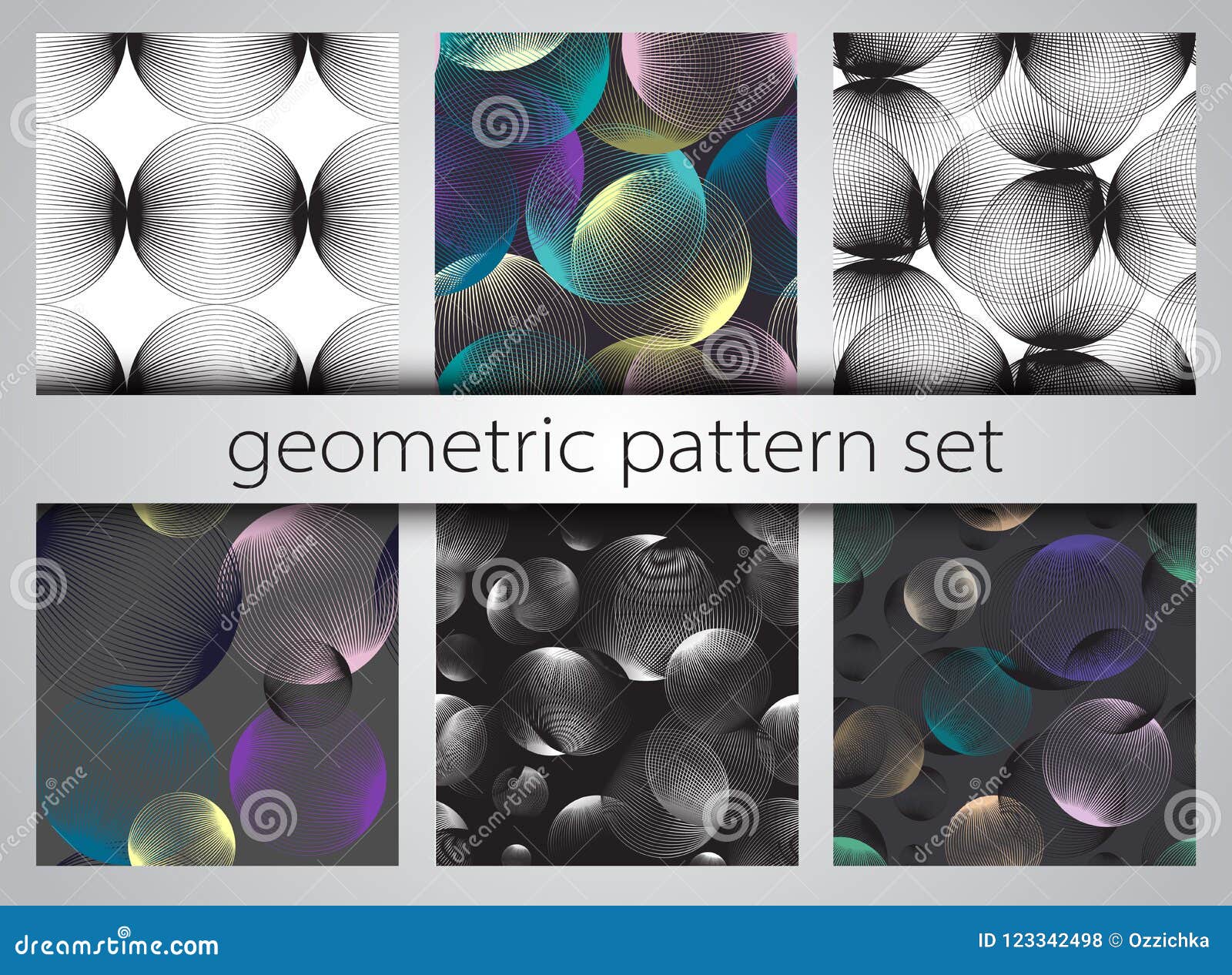 Abstract Linear Spheres Seamless Pattern Set. Geometric Circles ...